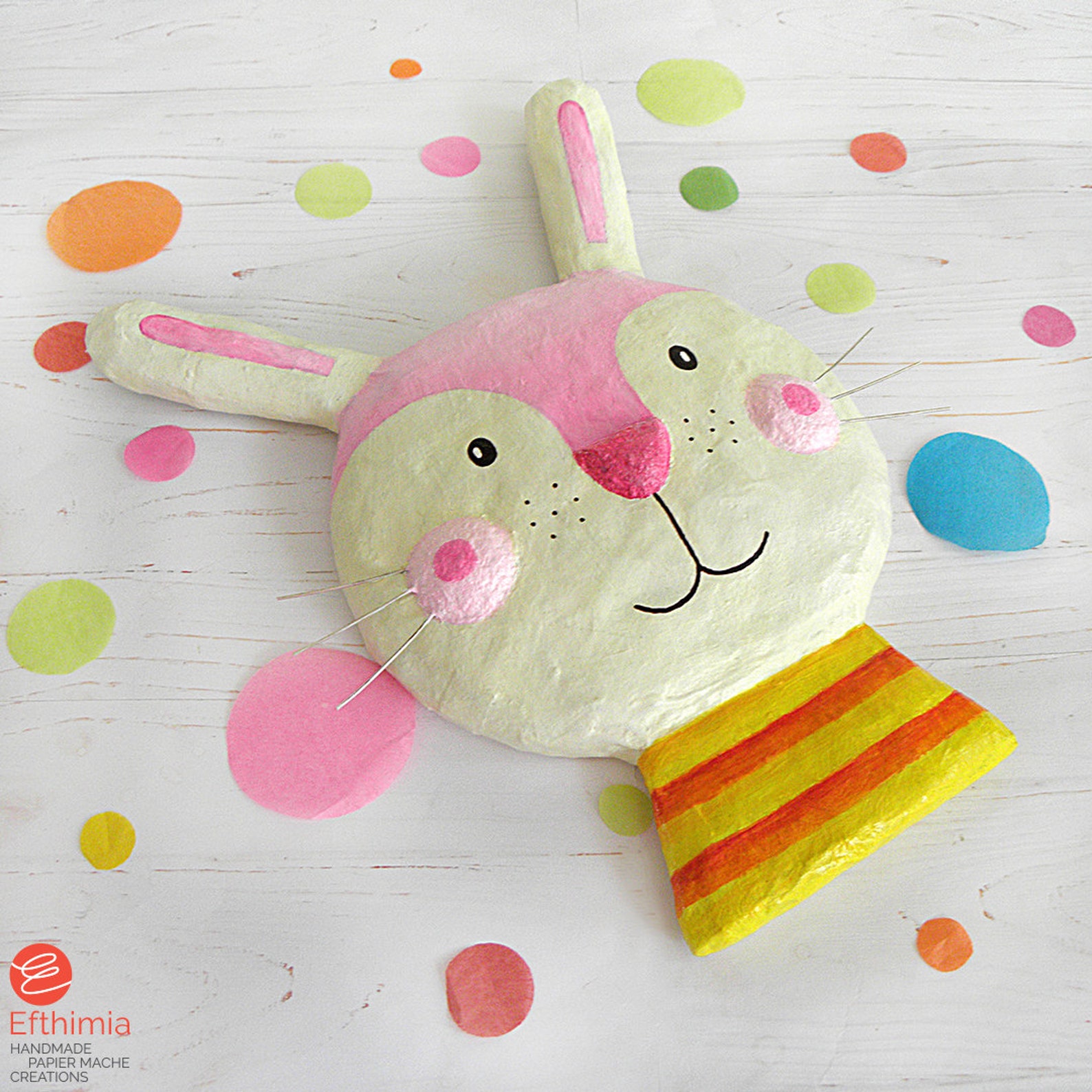 Paper Mache Bunny Head, Papier Mache Animal Sculpture, Bunny Kids Wall ...