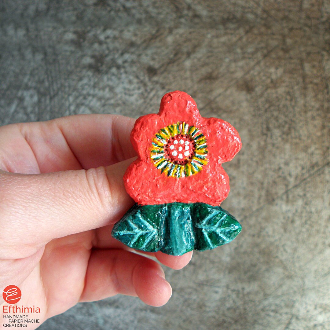 Coral Flower Brooch, Eco Brooch, Paper Mache Floral Brooch, Paper Pulp ...