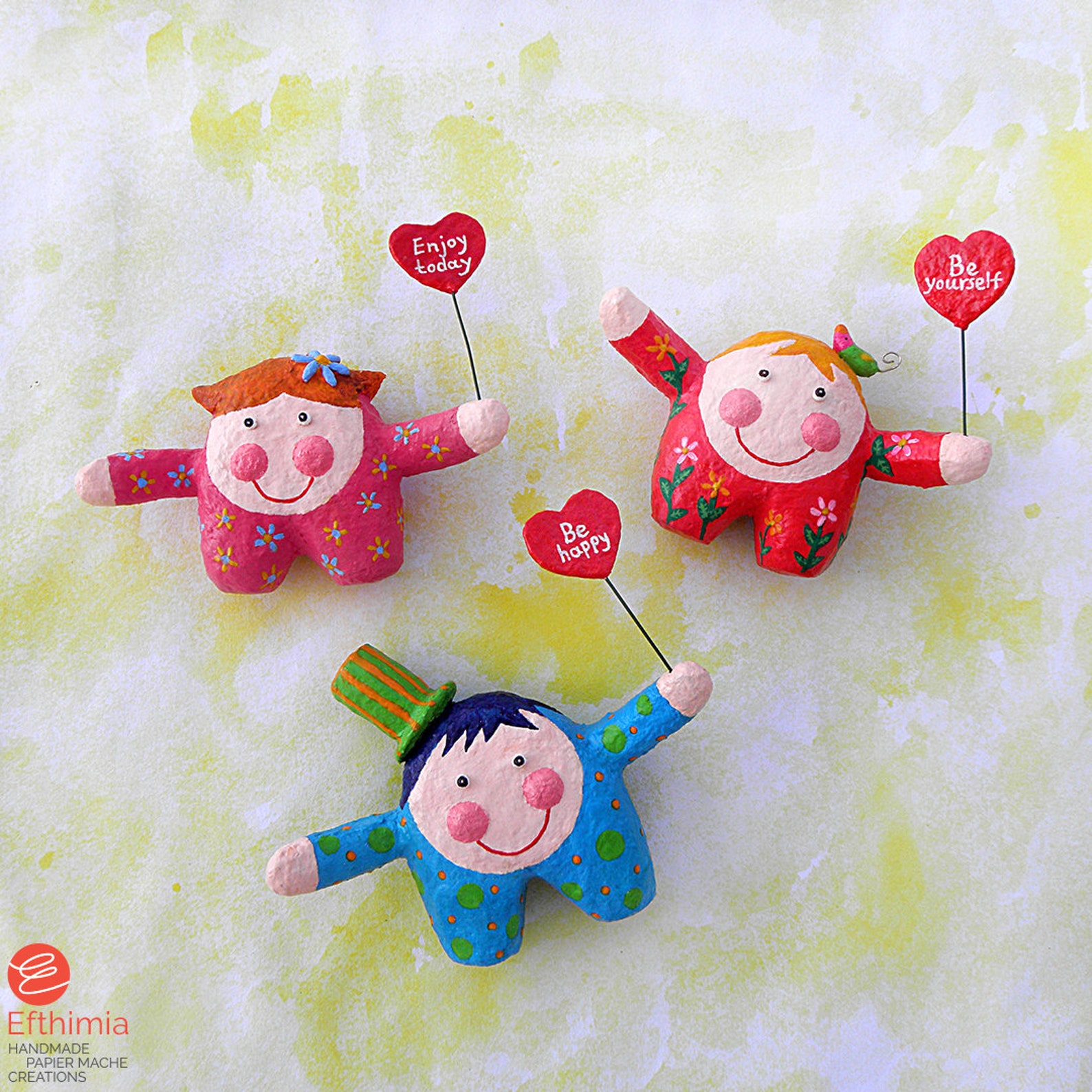 Paper Mache Cute Boy Figurine With Hat Sending Hugs - Etsy