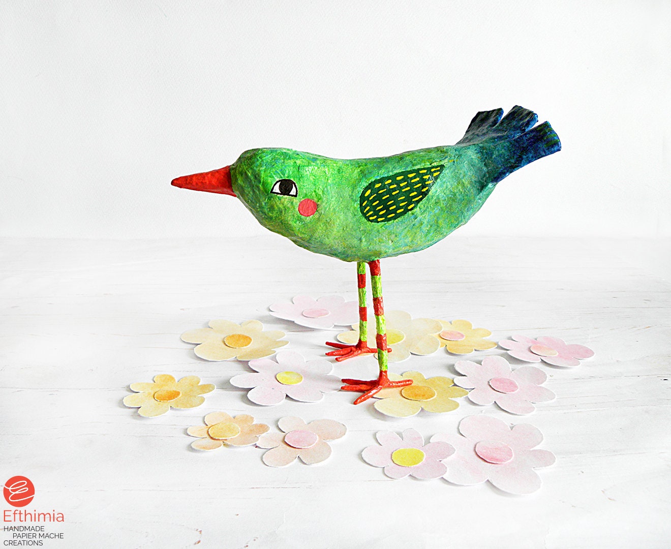 Paper Mache Green Bird Sculpture, Whimsical Recycled Art Decoration - Etsy