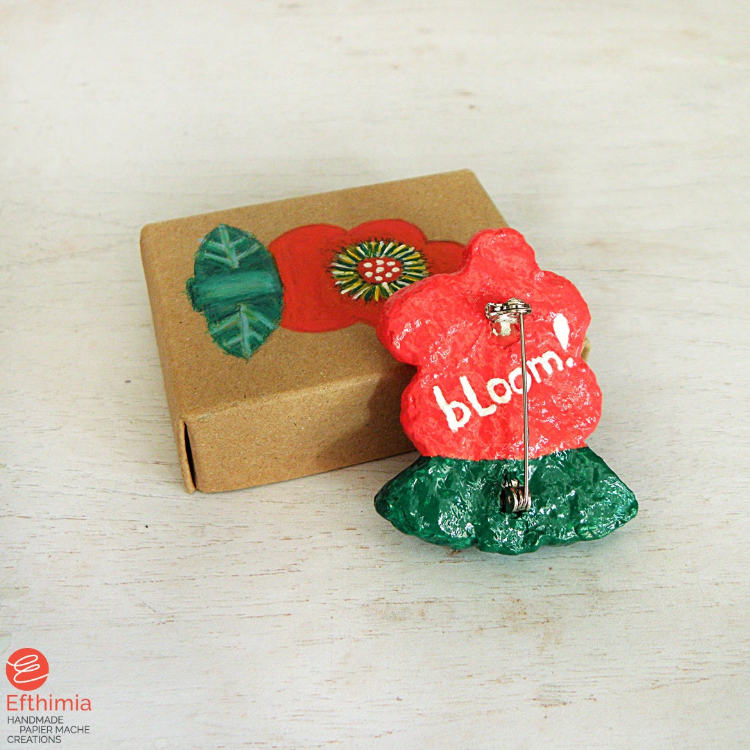 Coral Flower Brooch, Eco Brooch, Paper Mache Floral Brooch, Paper Pulp ...