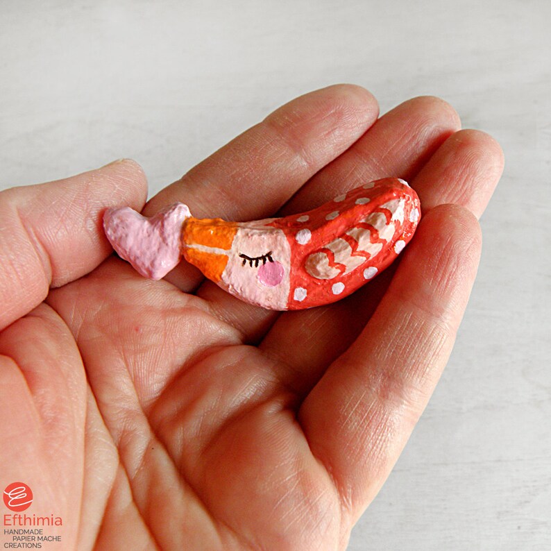 Paper Clay Coral Bird Brooch, Paper Mache Quirky Bird Pin, Handmade ...