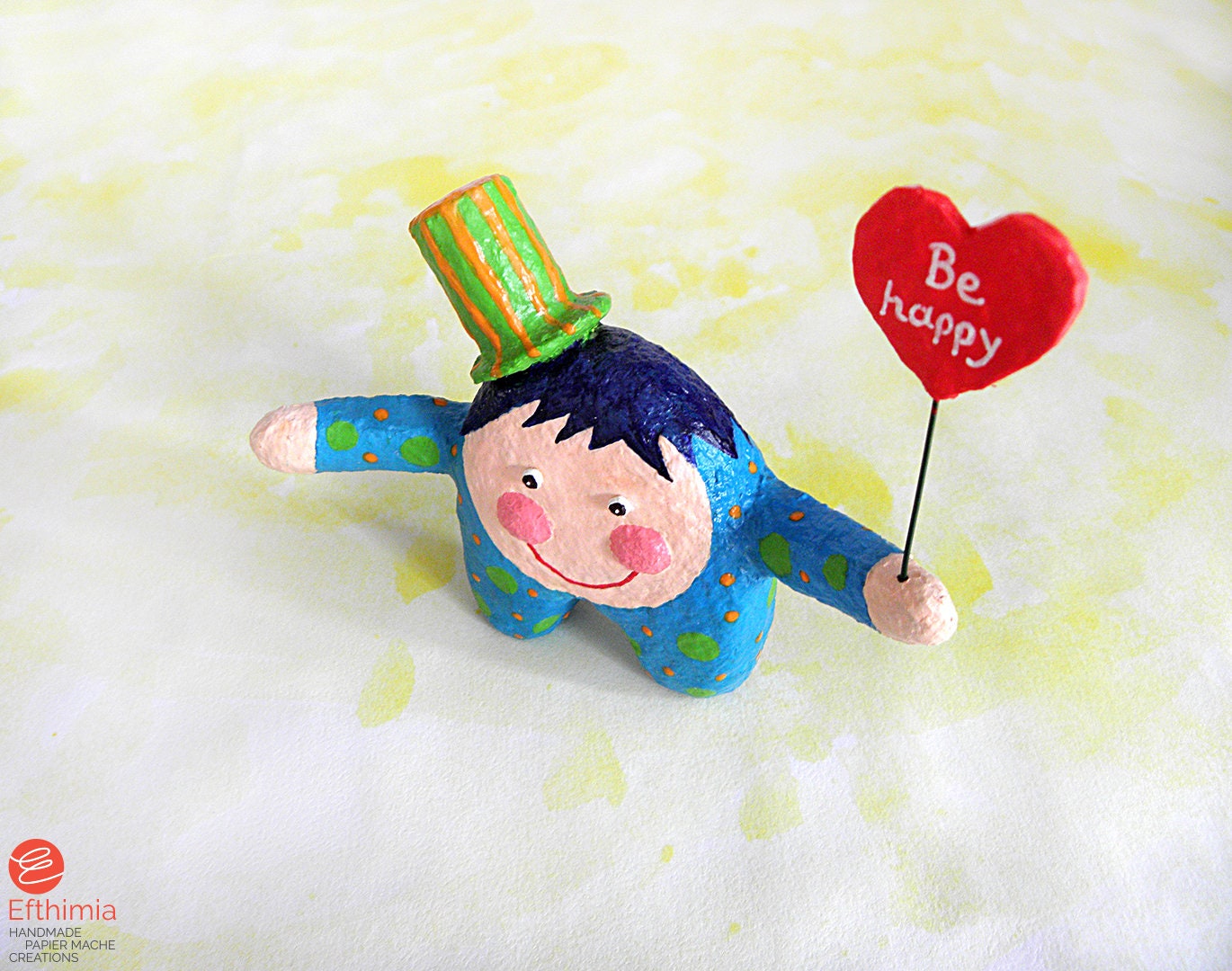 Paper Mache Cute Boy Figurine With Hat Sending Hugs - Etsy