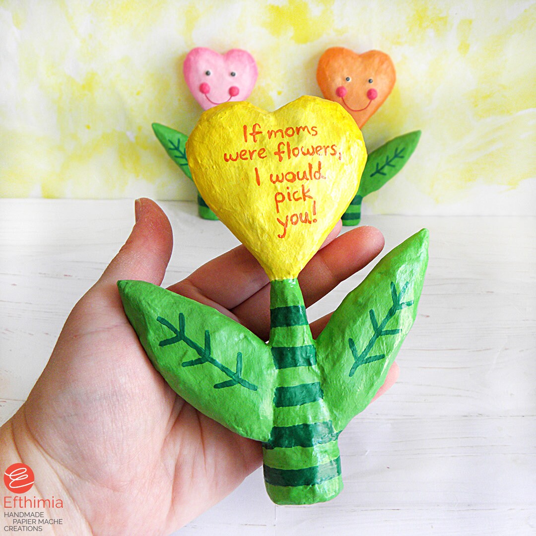 Paper Mache Yellow Heart Flower Heart Shaped Flower Ooak 3D - Etsy
