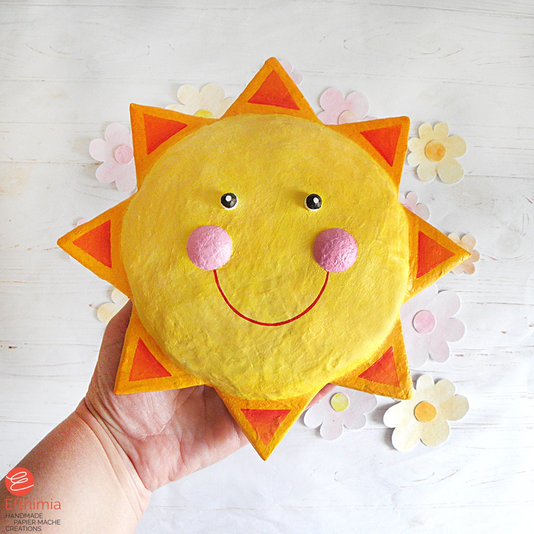 Paper Mache Happy Smiling Sun Wall Decor Big Sun Wall Art - Etsy