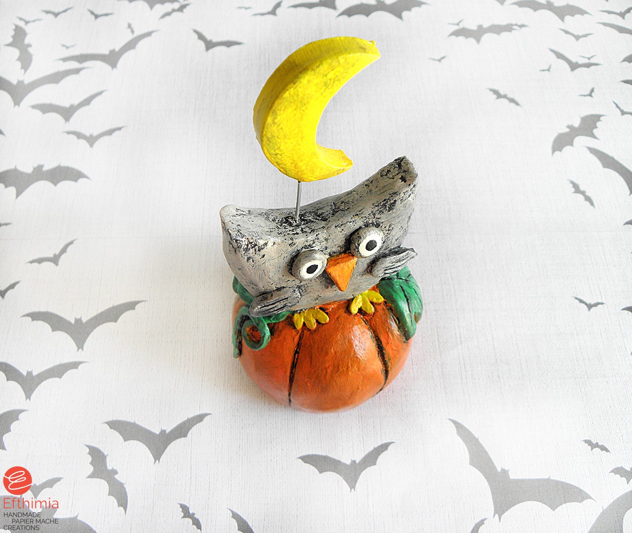 Paper Mache Cute Halloween Owl on A Pumpkin Owl Figurine for - Etsy