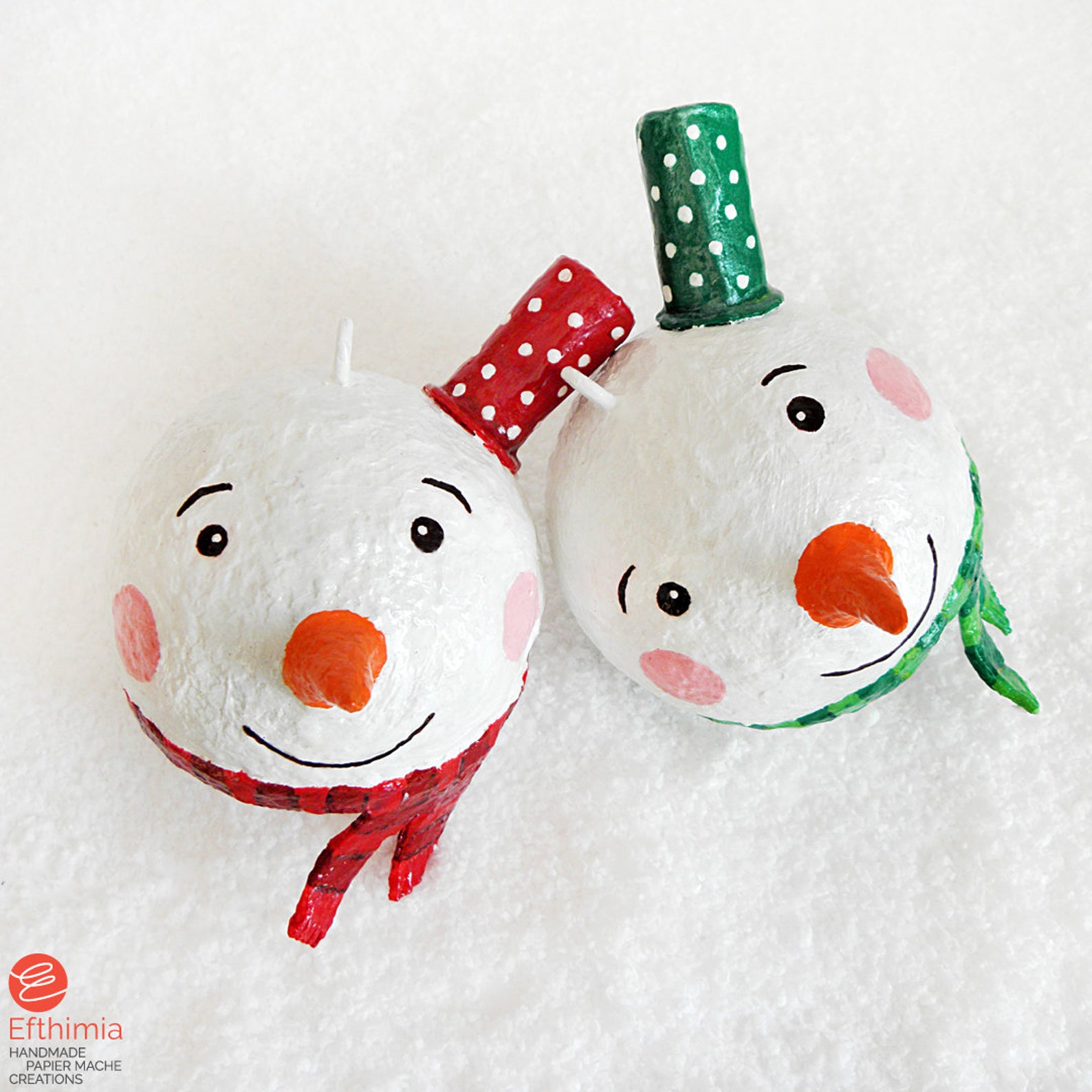 Snowman Heads With Hat Ornaments Paper Mache Snowmen With | Etsy