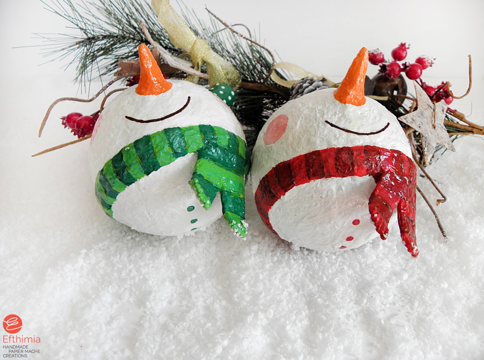 Snowman Heads With Hat Ornaments Paper Mache Snowmen With | Etsy