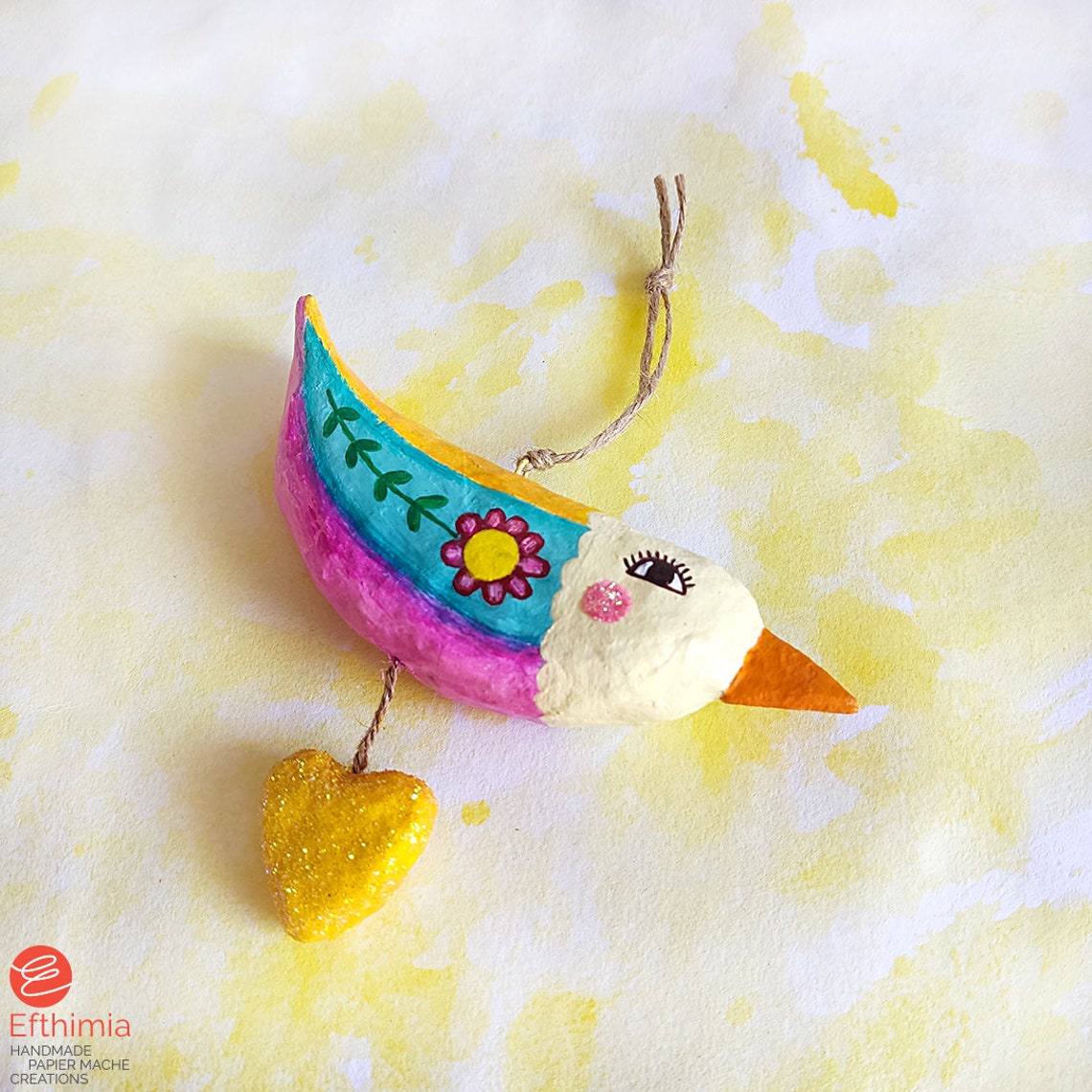 Paper Mache Hanging Bird Ornament, Whimsical Wall Decor - Etsy