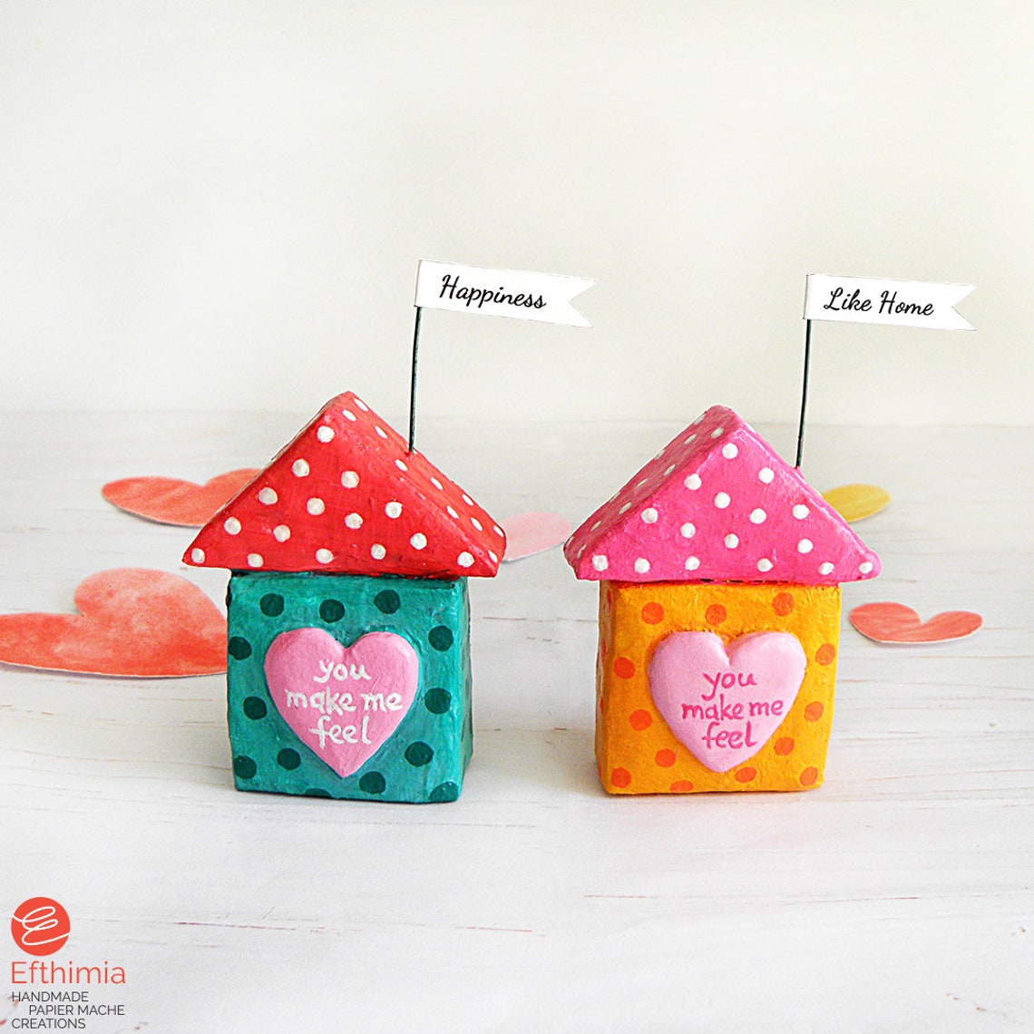 Paper Mache Colorful Polka Dot House With Quote Empowering - Etsy