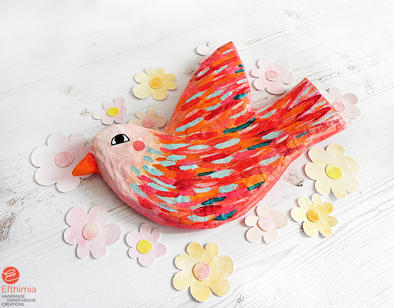 Paper Mache Bird Wall Art, Bird Wall Hanging, Whimsical Paper Mache ...