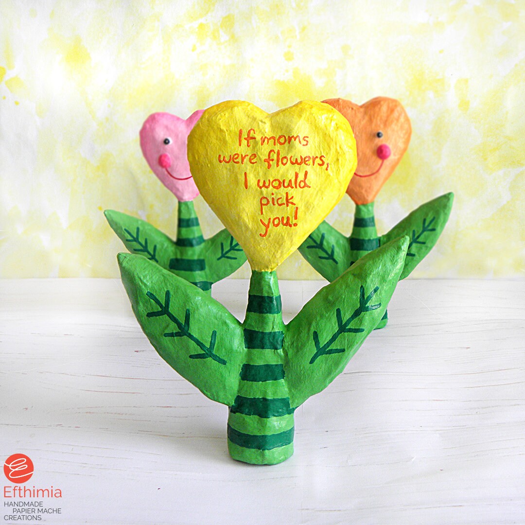 Paper Mache Yellow Heart Flower Heart Shaped Flower Ooak 3D - Etsy