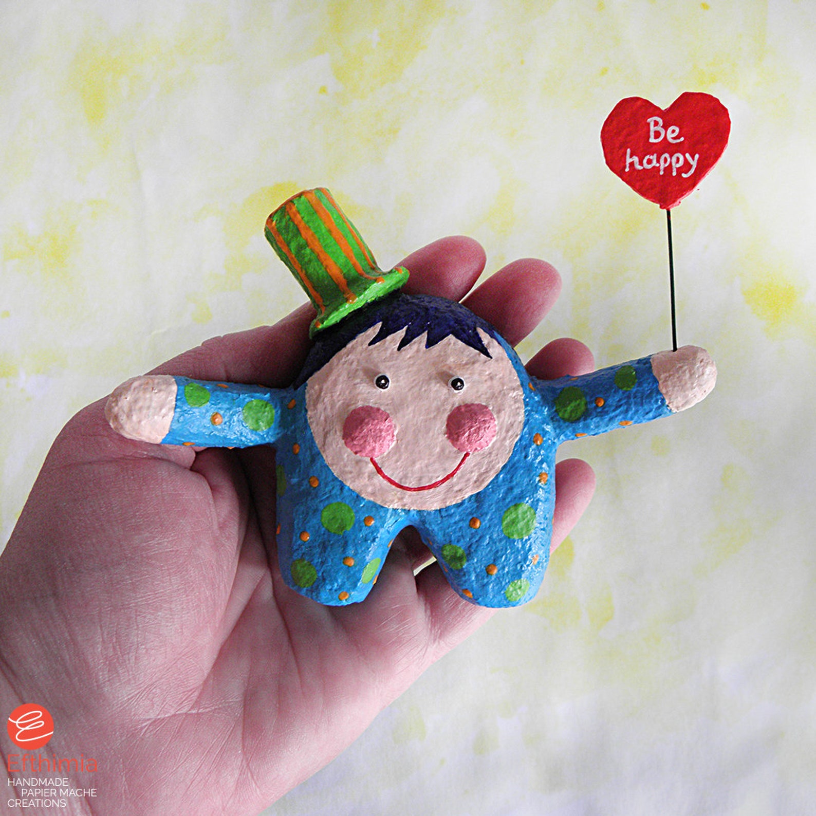 Paper Mache Cute Boy Figurine With Hat, Sending Hugs, Encouragement ...