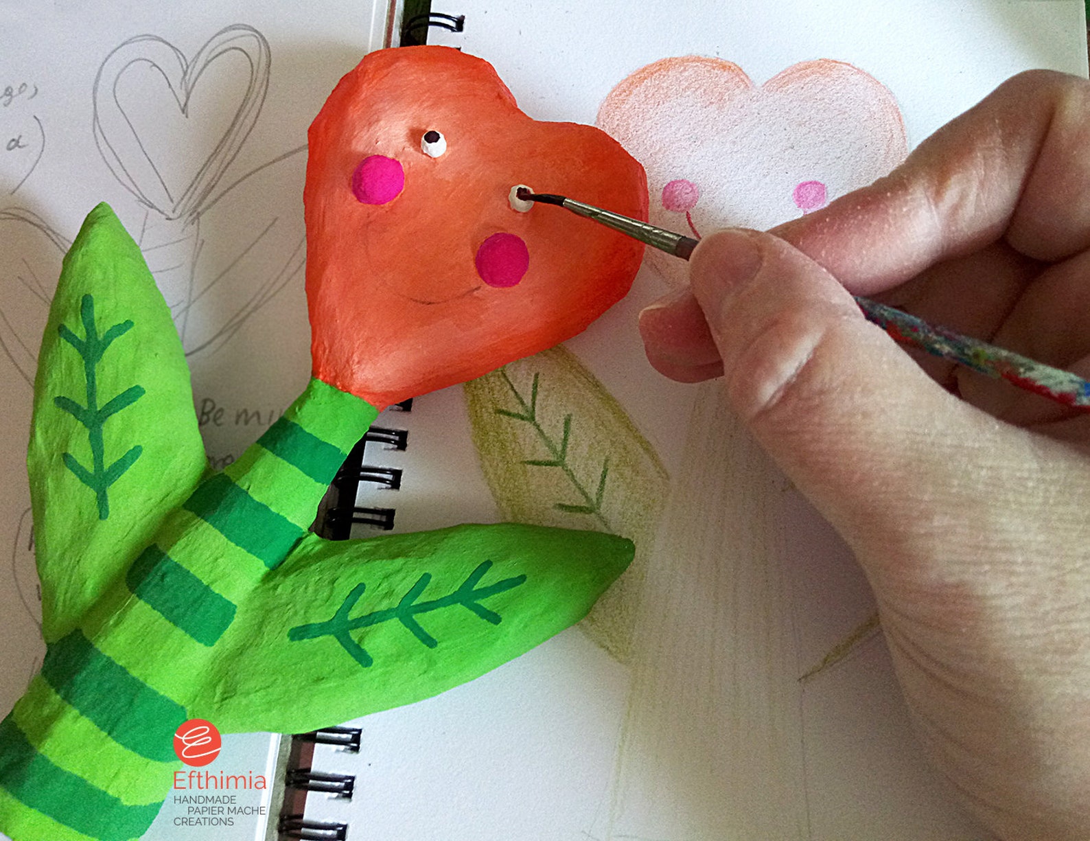 Paper Mache Orange Heart Flower, Standing Paper Flower, Heart Shaped ...