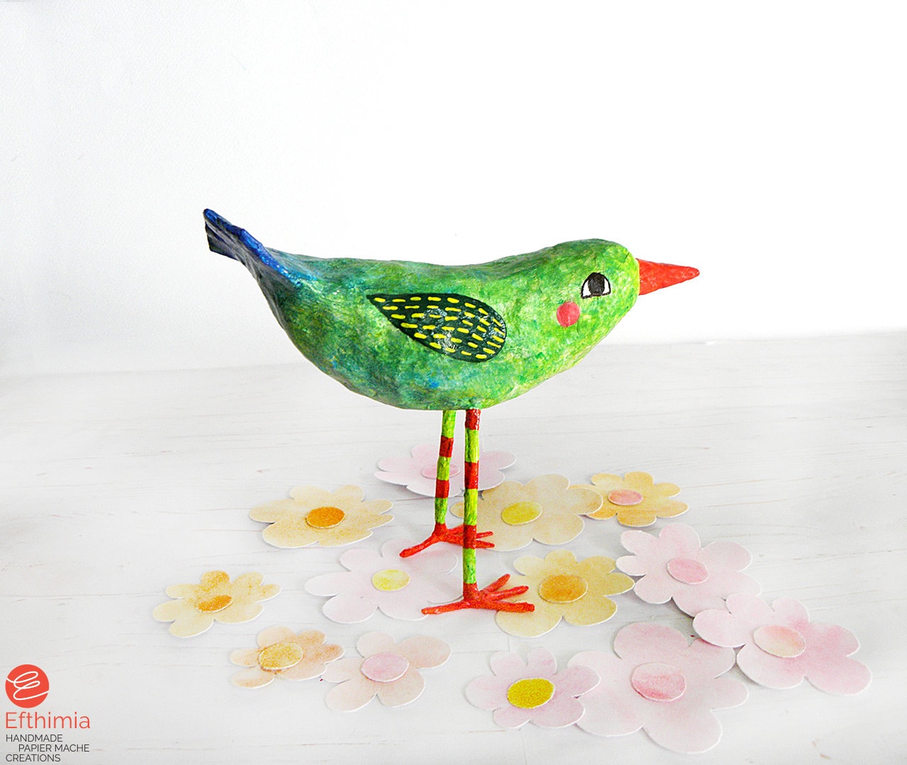 Paper Mache Green Bird Sculpture, Whimsical Recycled Art Decoration - Etsy