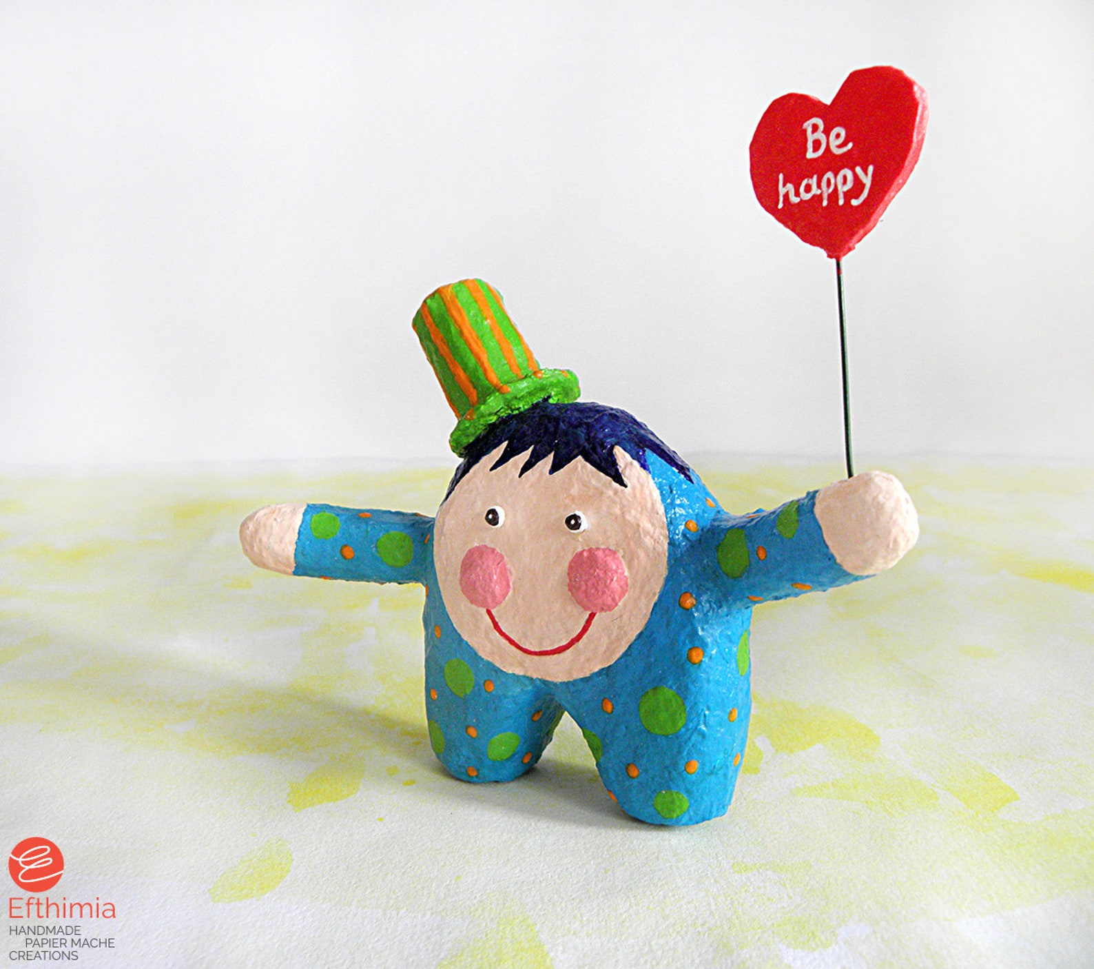 Paper Mache Cute Boy Figurine With Hat Sending Hugs - Etsy