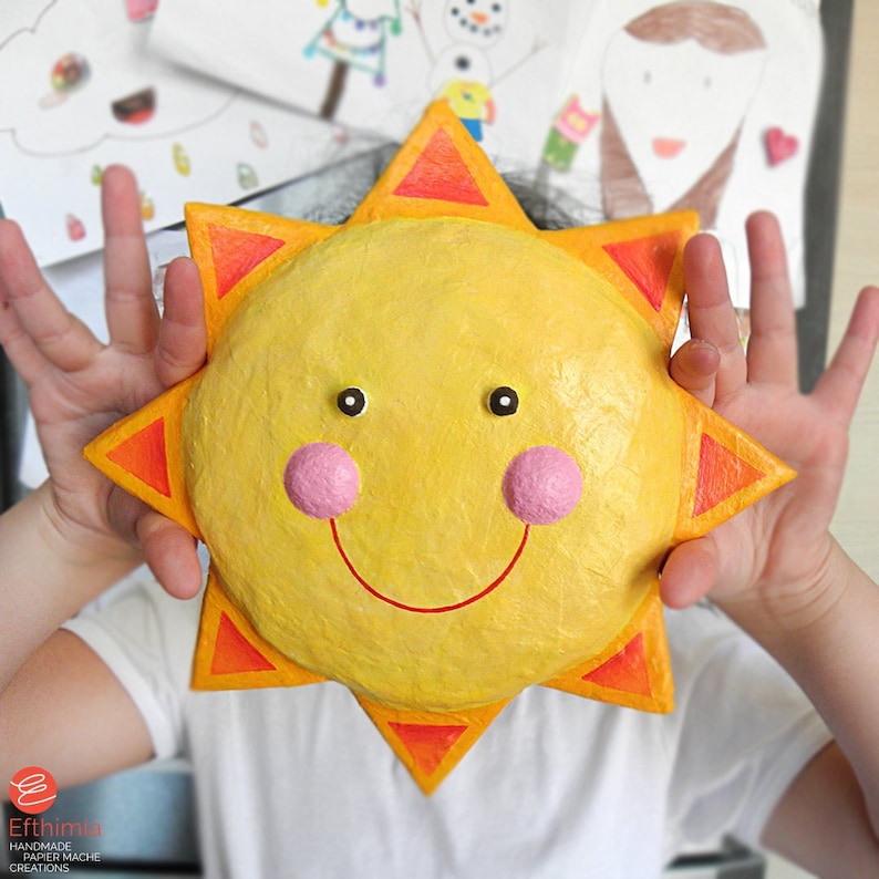 Paper Mache Happy Smiling Sun Wall Decor, Big Sun Wall Art, Papier ...