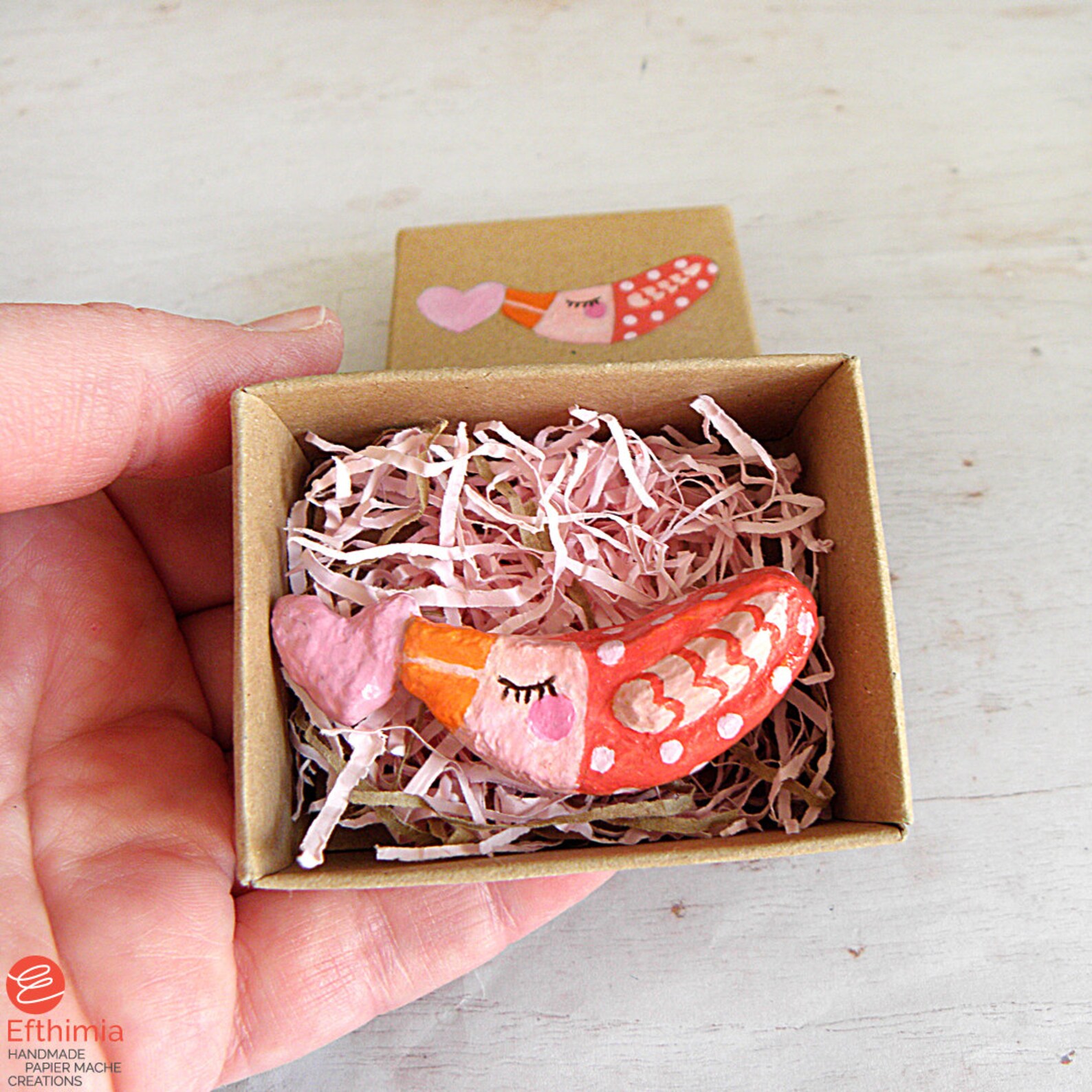 Paper Clay Coral Bird Brooch, Paper Mache Quirky Bird Pin, Handmade ...