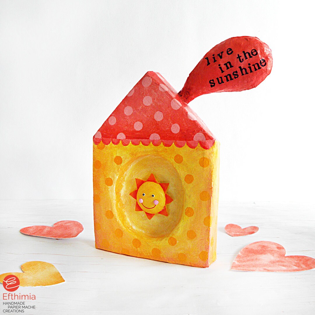 Paper Mache House Diorama: Happy Sun, Inspirational Art - Etsy