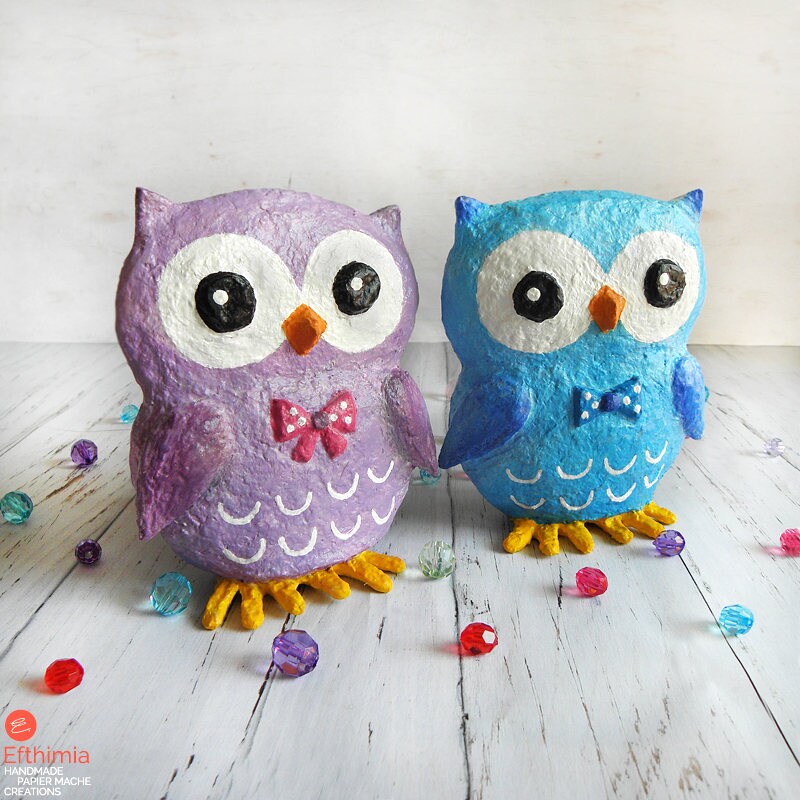 Owl Sculpture Cute Owls Decor Set Of Two Paper Mache Owl | Etsy