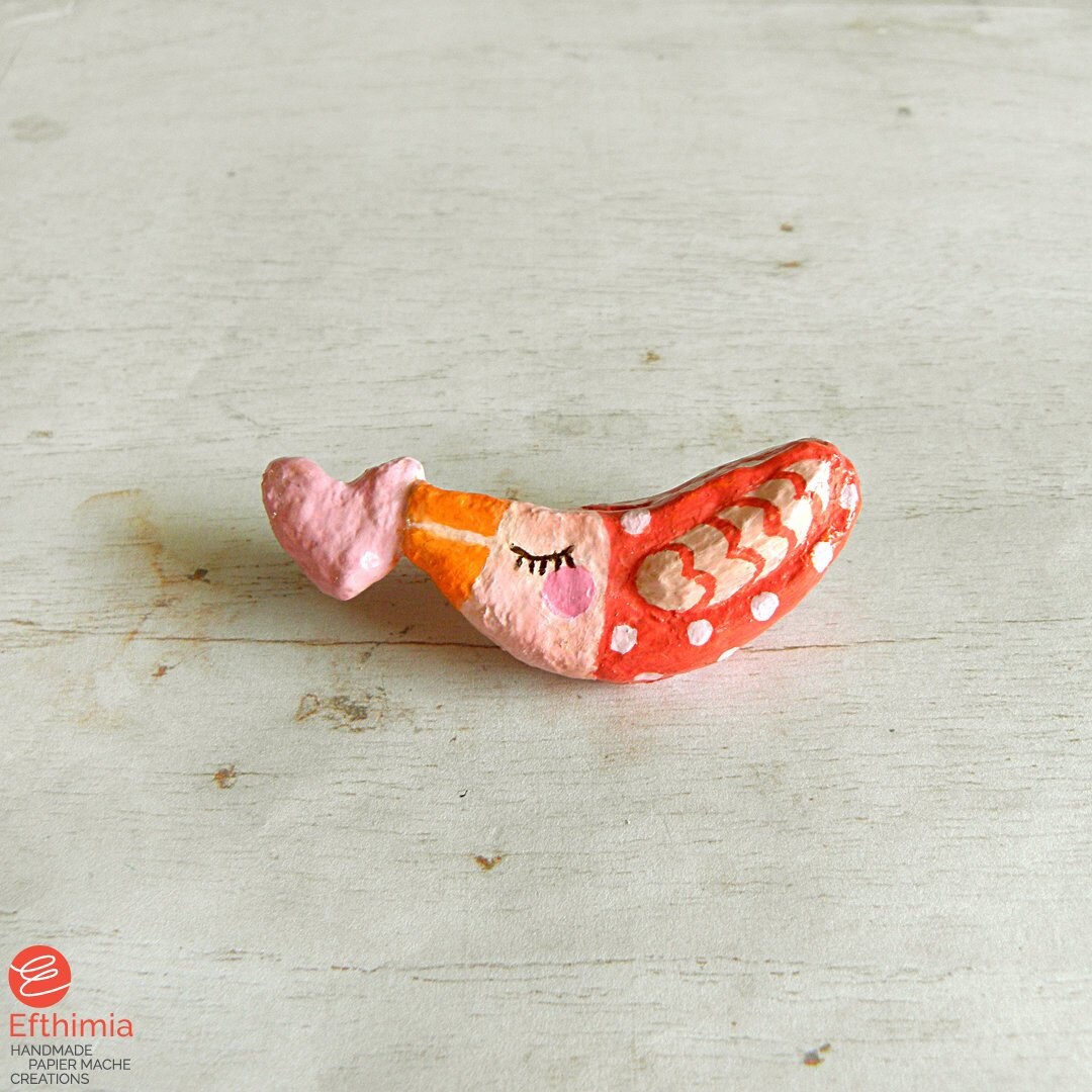 Paper Clay Coral Bird Brooch, Paper Mache Quirky Bird Pin, Handmade ...