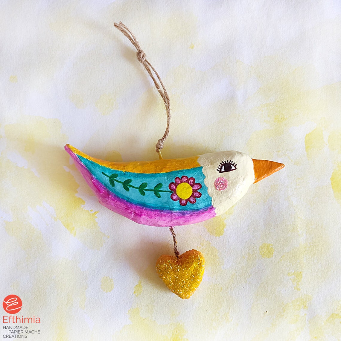 Paper Mache Hanging Bird Ornament, Whimsical Wall Decor - Etsy