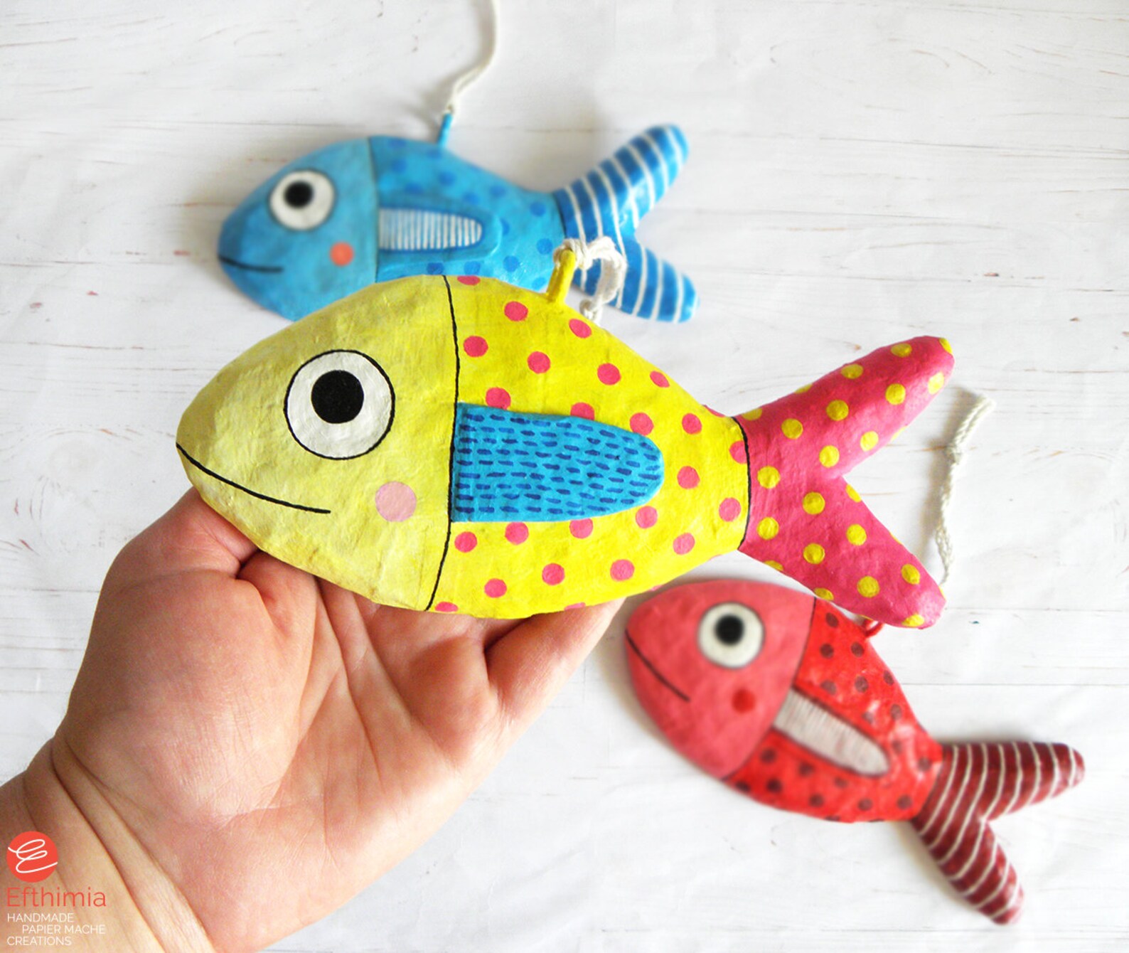 Paper Mache Yellow Polka Dot Fish Ornament, Fish Wall Hanging ...