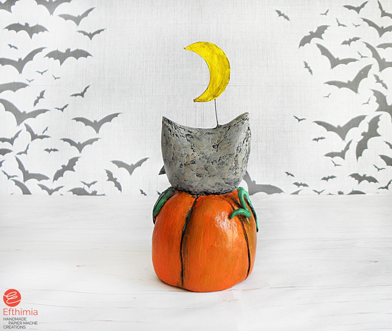 Paper Mache Cute Halloween Owl on A Pumpkin Owl Figurine for - Etsy