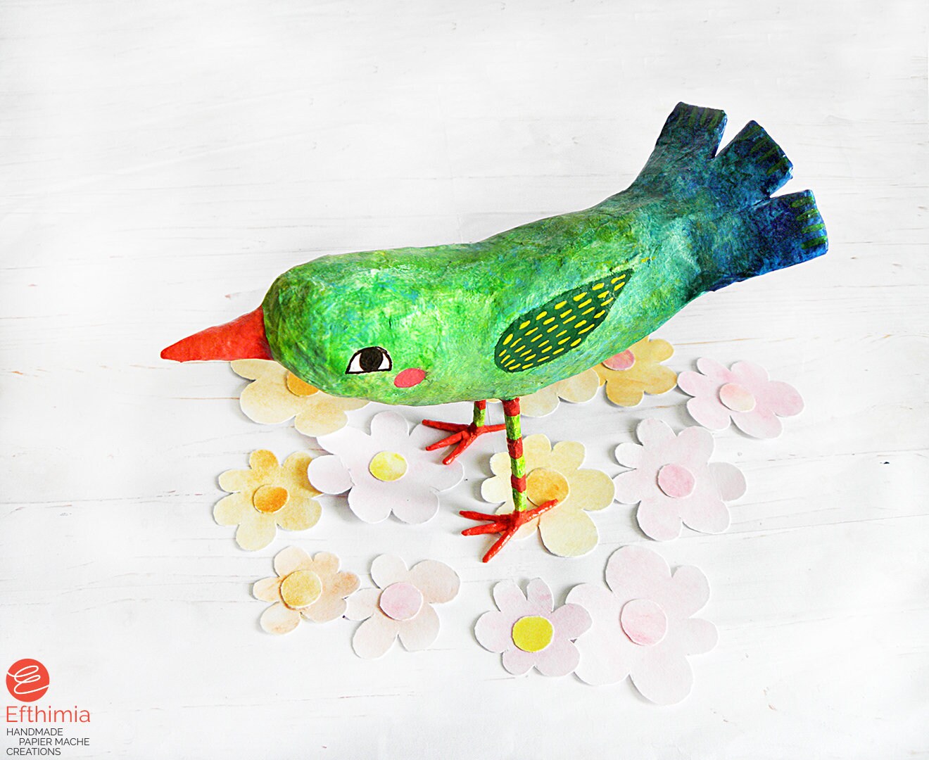 Paper Mache Green Bird Sculpture, Whimsical Recycled Art Decoration - Etsy
