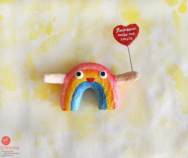 Paper Mache Happy Rainbow Figurine Rainbows Make Me Smile - Etsy