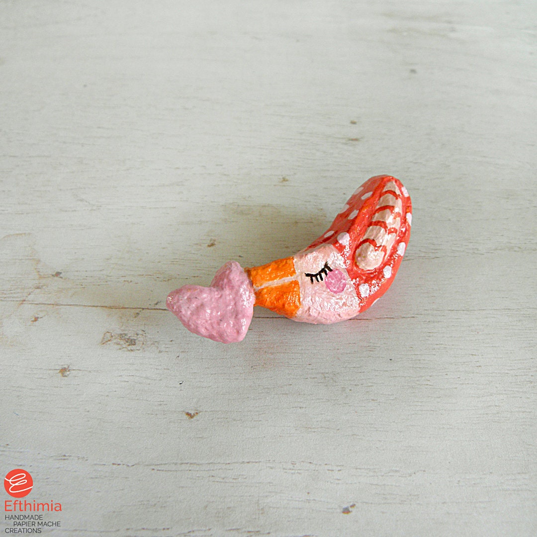 Paper Clay Coral Bird Brooch, Paper Mache Quirky Bird Pin, Handmade ...