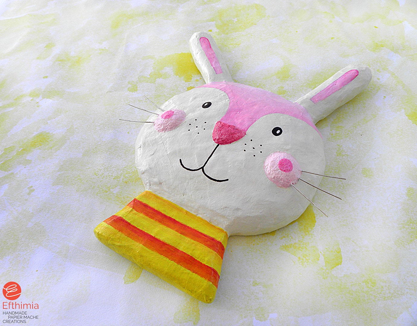 Paper Mache Bunny Head, Papier Mache Animal Sculpture, Bunny Kids Wall ...