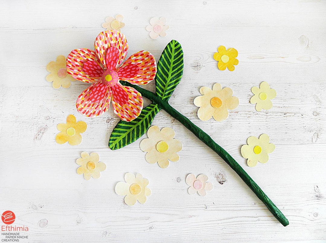 Paper Mache Big Flower, Whimsical Paper Mache Flower Home Decor, Pink ...