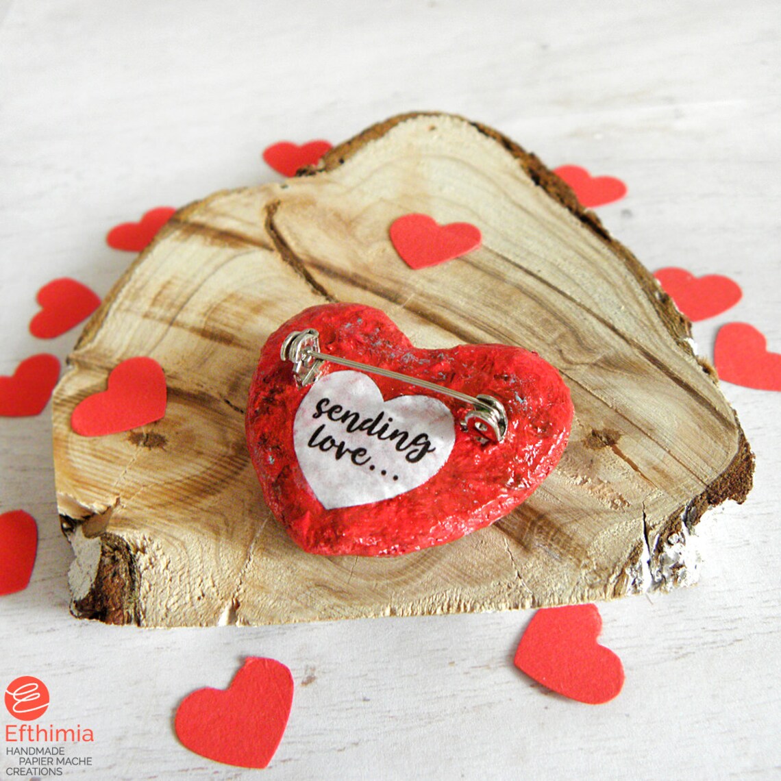 Handmade Red Heart Brooch With Girl Face Paper Mache Heart Pin - Etsy