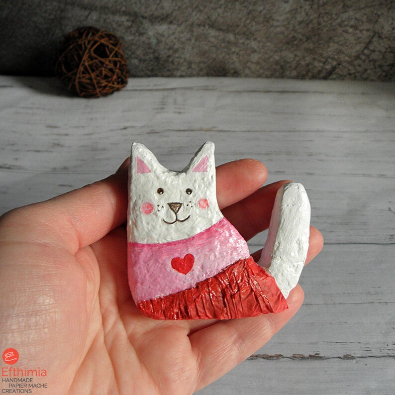 Pink Cat Ring Holder Paper Mache Cat Cat Figurine | Etsy