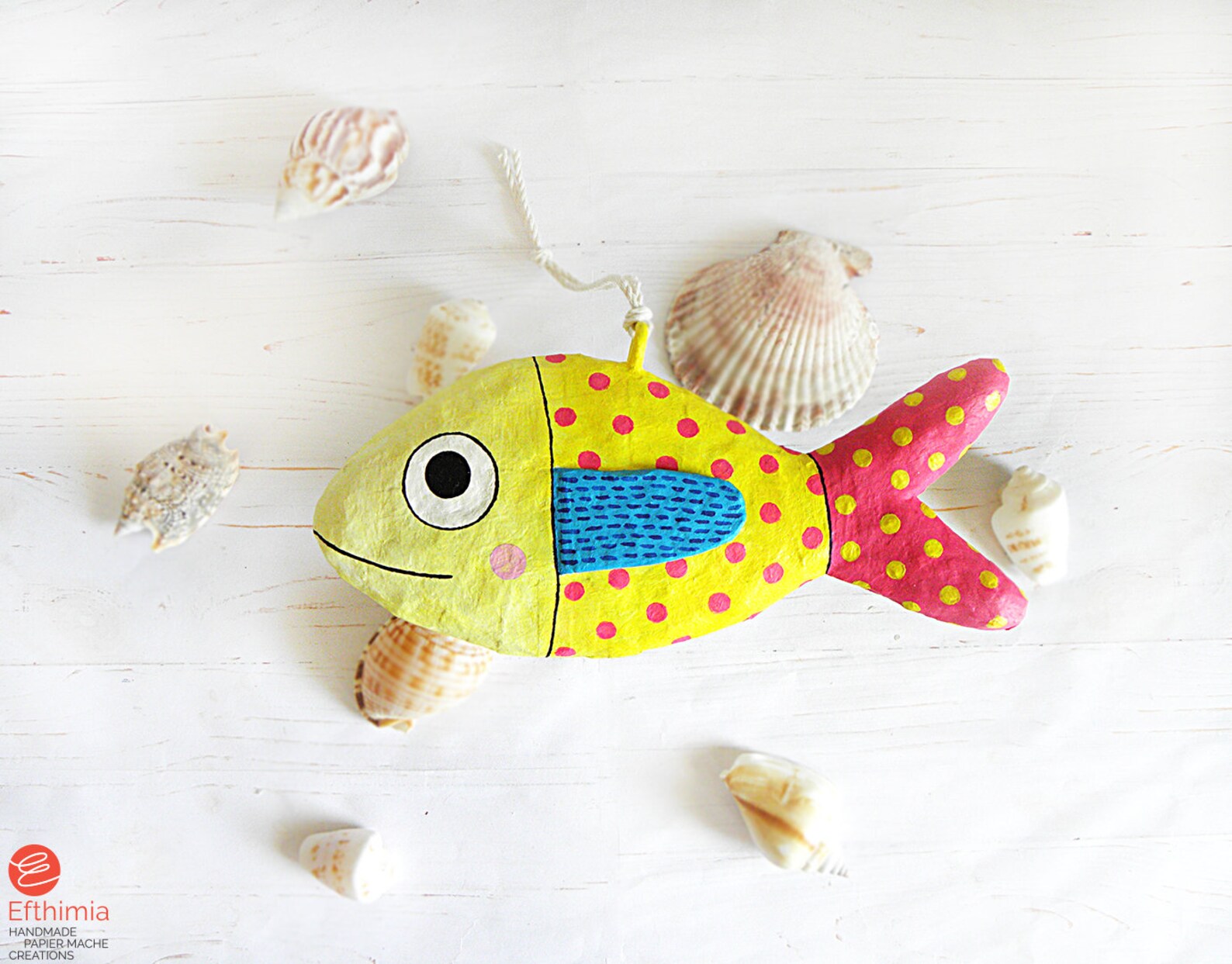 Paper Mache Yellow Polka Dot Fish Ornament, Fish Wall Hanging ...