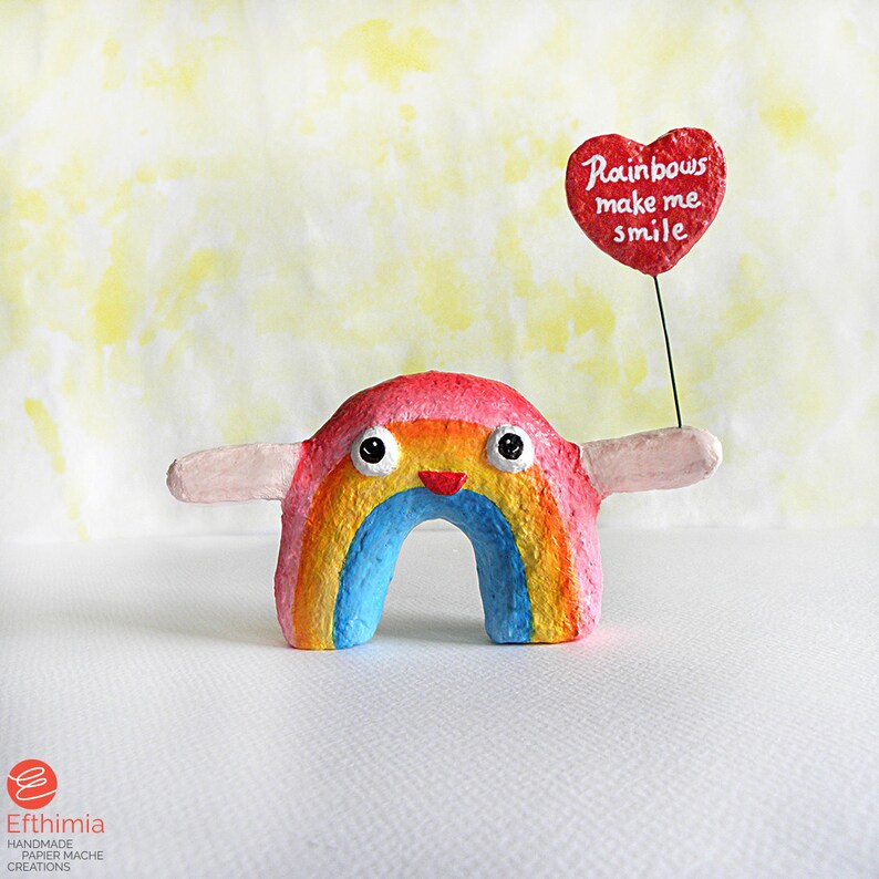 Paper Mache Happy Rainbow Figurine Rainbows Make Me Smile - Etsy