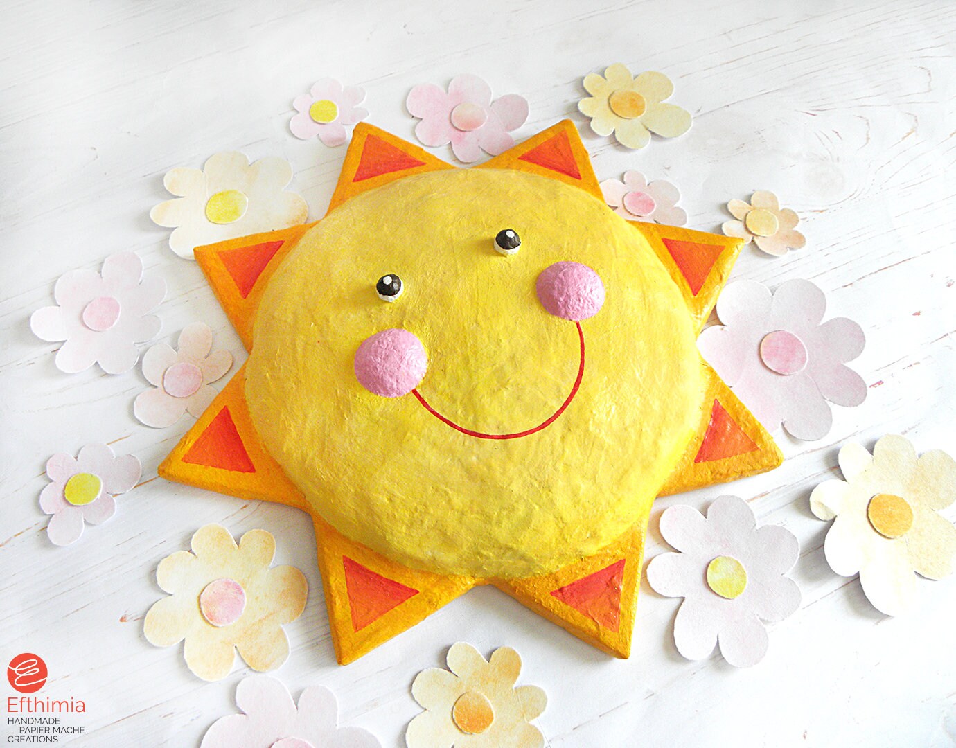 Paper Mache Happy Smiling Sun Wall Decor Big Sun Wall Art - Etsy