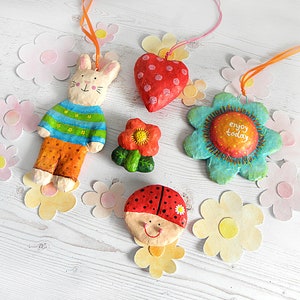 Paper Mache Bunny Ornament, Paper Mache Heart, Paper Mache Flower ...