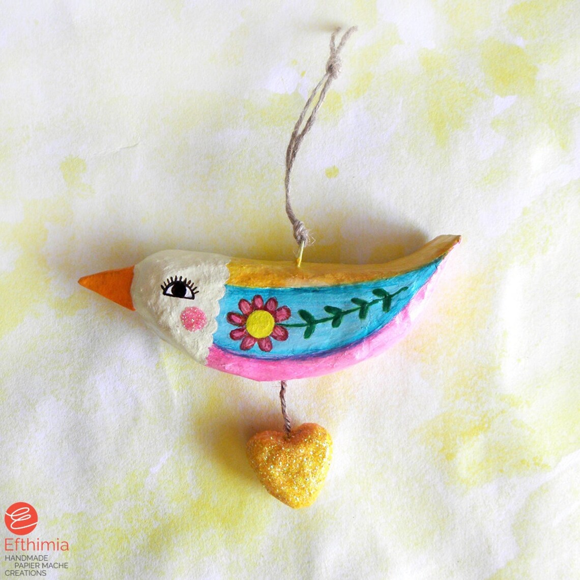 Paper Mache Hanging Bird Ornament, Whimsical Wall Decor - Etsy