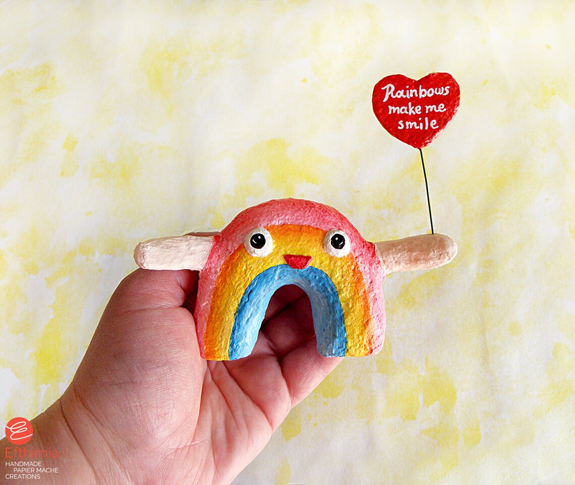 Paper Mache Happy Rainbow Figurine Rainbows Make Me Smile - Etsy