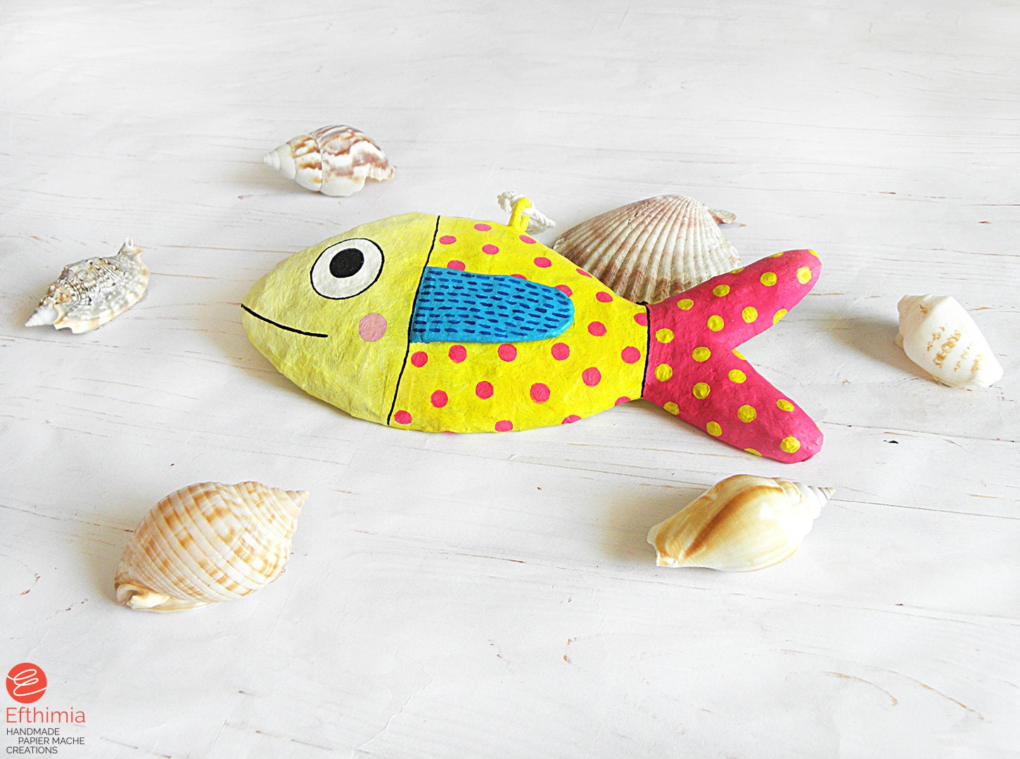Paper Mache Yellow Polka Dot Fish Ornament, Fish Wall Hanging ...