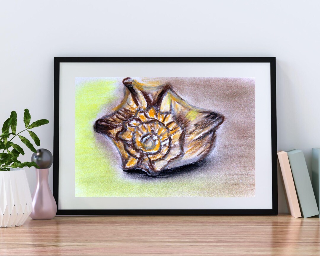 Brown Conch Print, Soft Pastel Painting of a Shell, Seashell, Ocean ...
