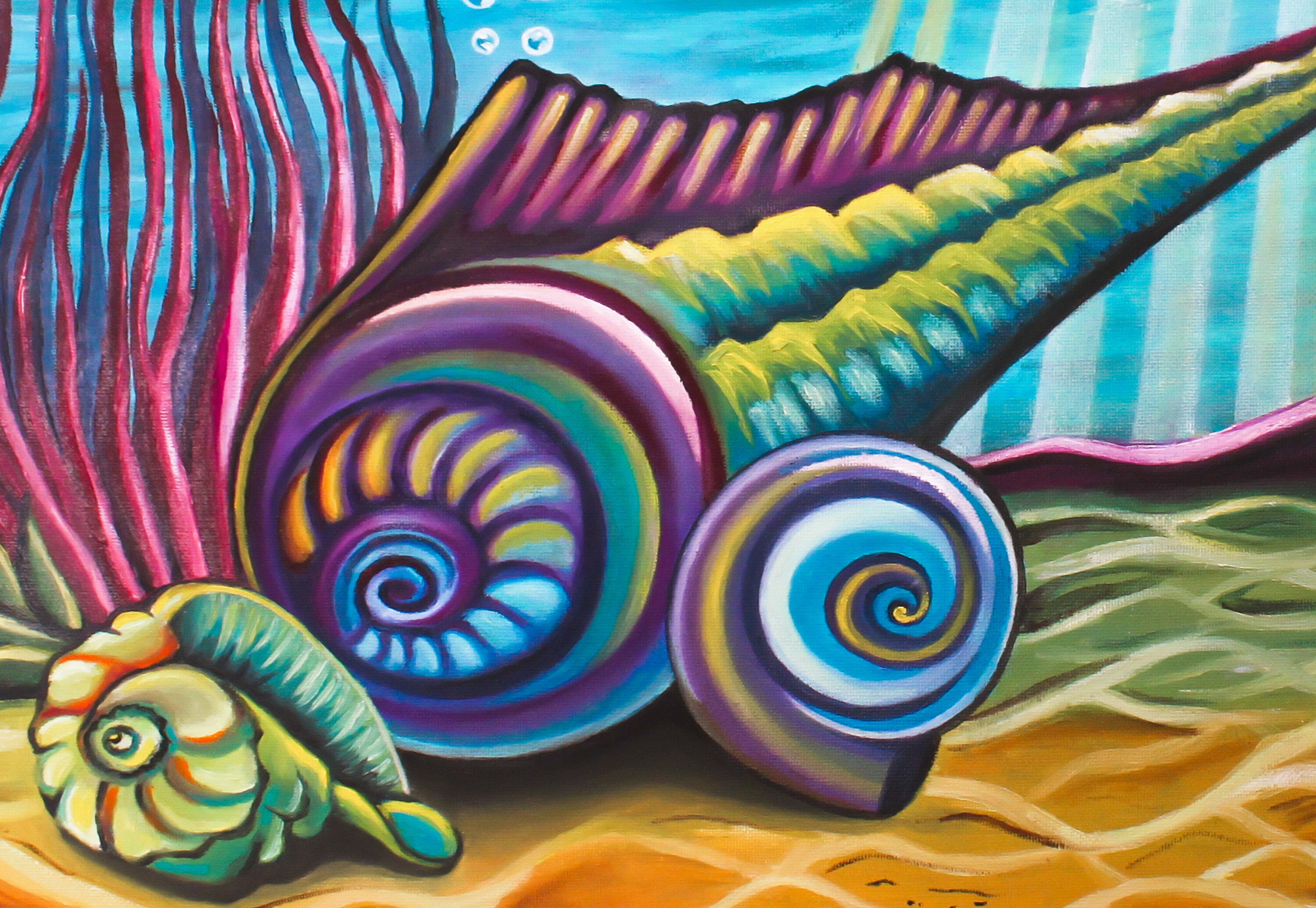 Sea Shell Printable Artwork by Mili Ishay, Oil Painting, Blue & Purple ...