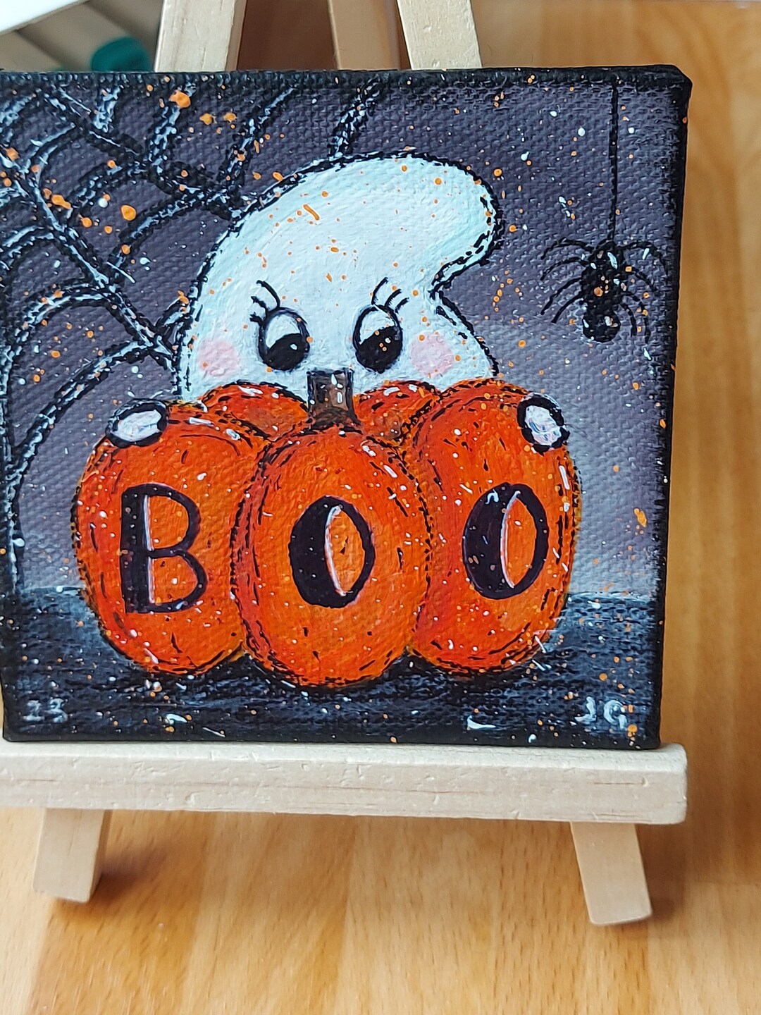 Halloween Pumpkin and Ghost Acrylic Painting - Etsy