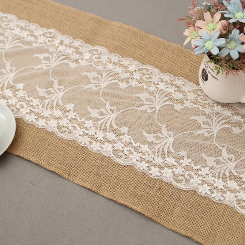 Burlap Lace Table Runner - Etsy