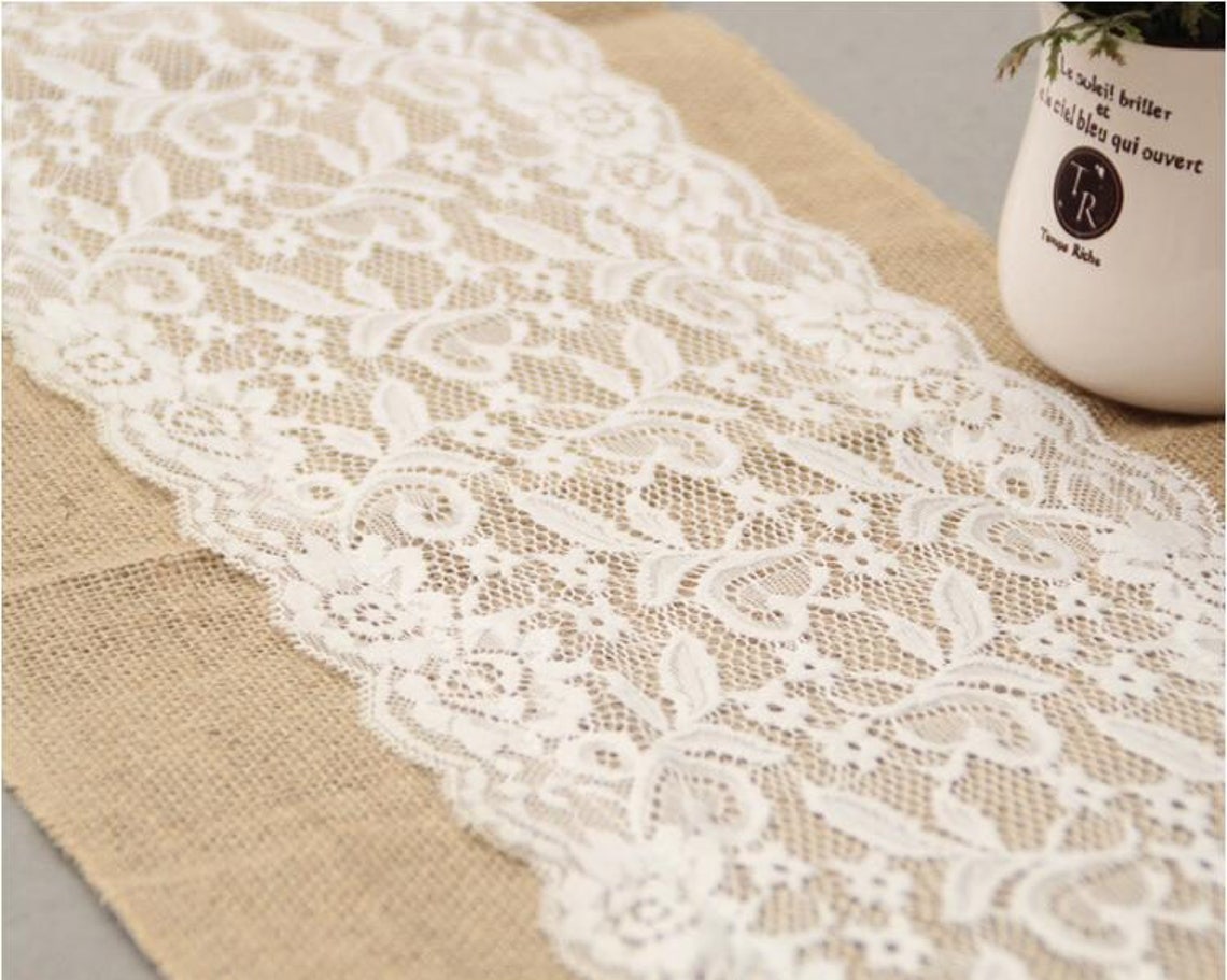 No.6 Burlap Table Runner With Lace,30cm*108cm, Linen Runner,hessian ...