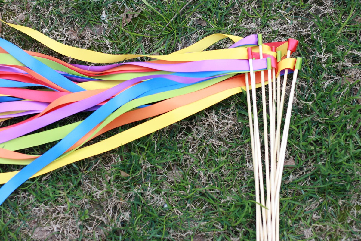 50PCS Handmade Wedding Wands,triple Ribbon,rainbow Color, Party Wand ...