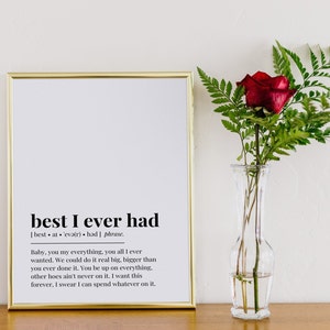 Best I Ever Had Definition Poster, Definition Print, Valentine's Gift ...
