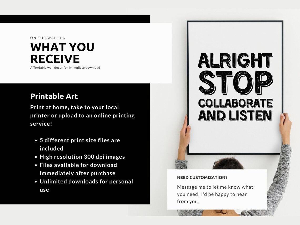 Alright Stop Collaborate and Listen Poster Hip Hop Wall Art | Etsy